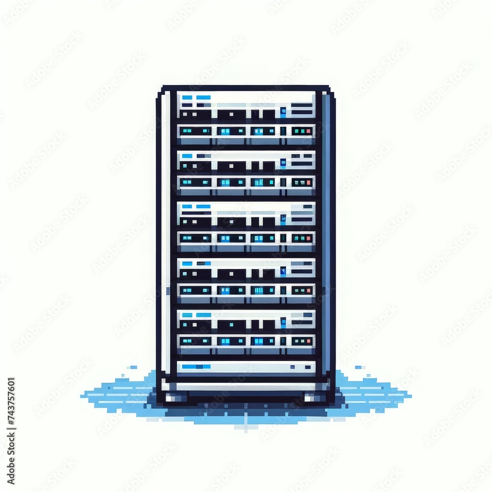 Pixel art of server rack, filled with various server units, indicating ...