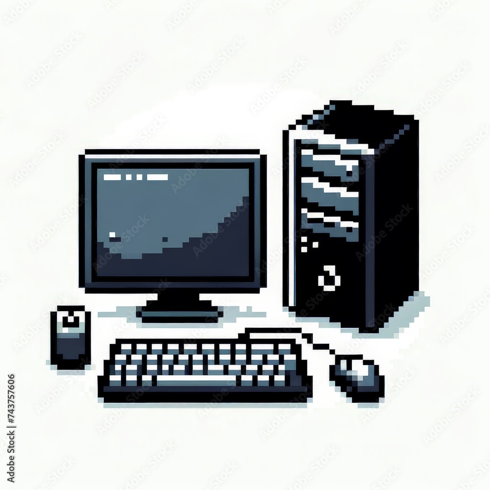 Pixel art of computer, pc with a white background, in the style of ...