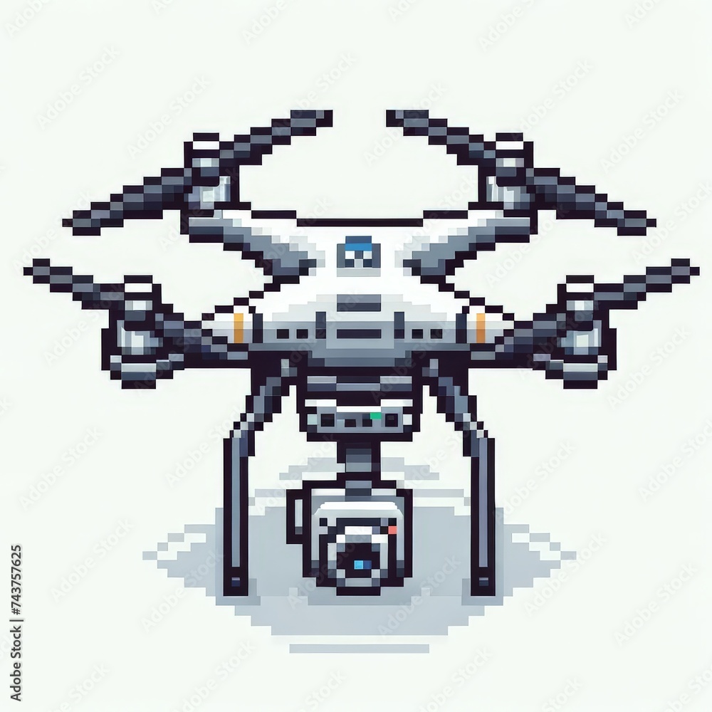 Pixel art of drone with a white background, in the style of early 90s ...