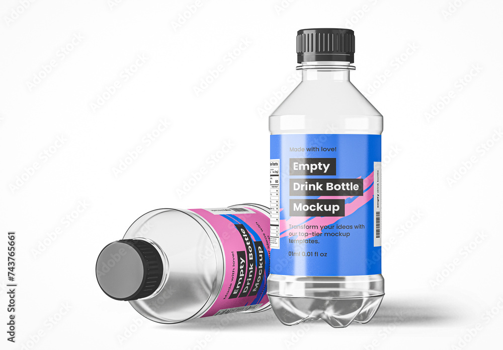 Empty Drink Bottles Mockup with Black Cap Stock Template | Adobe Stock