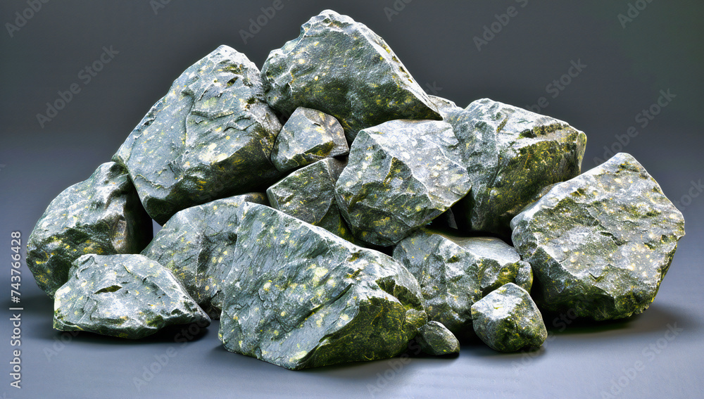 Macro photography of a green muscovite mineral on a dark background ...
