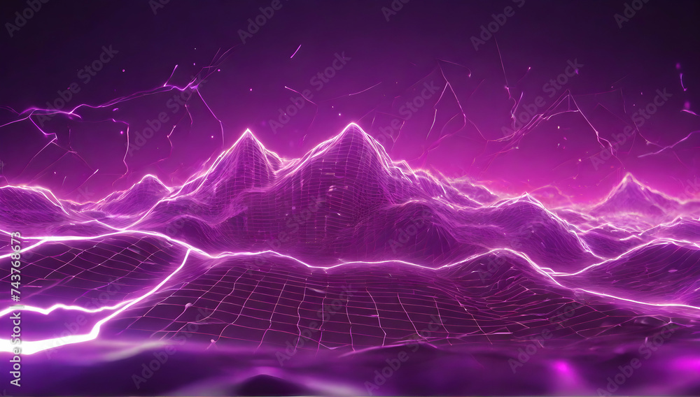 Synthwave wireframe net illustration with a purple and white color ...