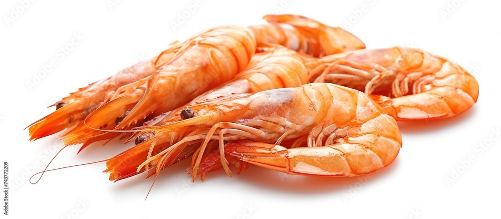 A refreshing image of a bunch of fresh shrimp sitting on top of a white ...