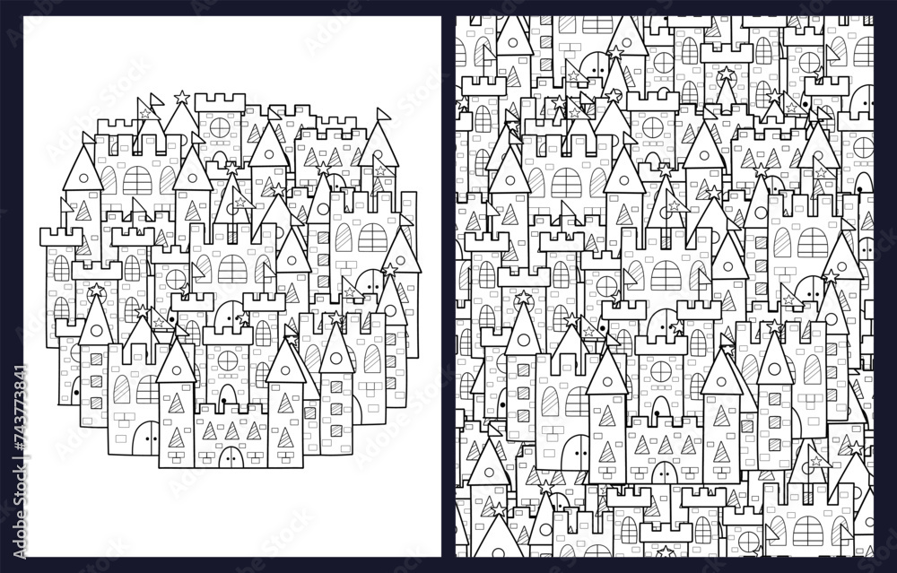 Magic kingdom coloring pages set in US Letter format. Black and white ...