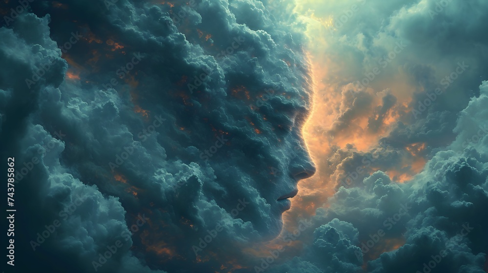 woman`s face in clouds. face in cloud texture. clouds shaped like a ...