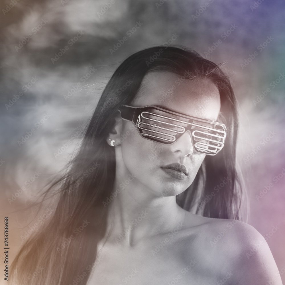 Surreal blurry portrait , Portrait shot of a pretty young woman in RGB ...