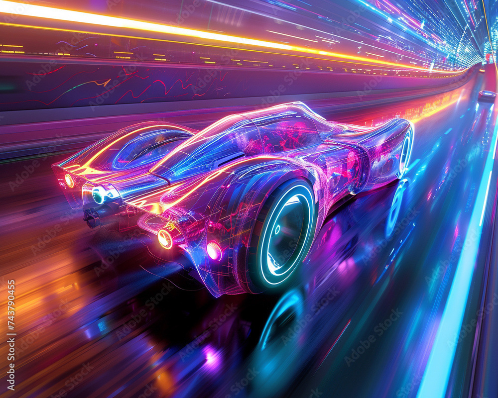 The ultimate race of the future where cars with vibrant neon patterns ...