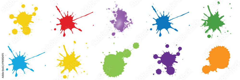 Color paint splatter. Spray paint blot element. Colorful ink stains ...