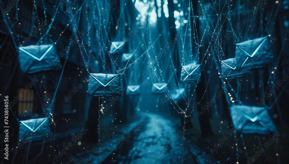 Digital communication concept with a glowing mail icon, representing ...