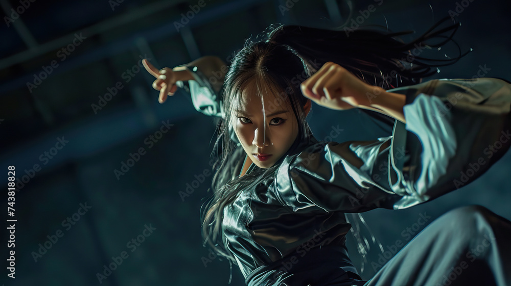 Martial Arts Dance Fusion: An Asian dancer blending martial arts ...