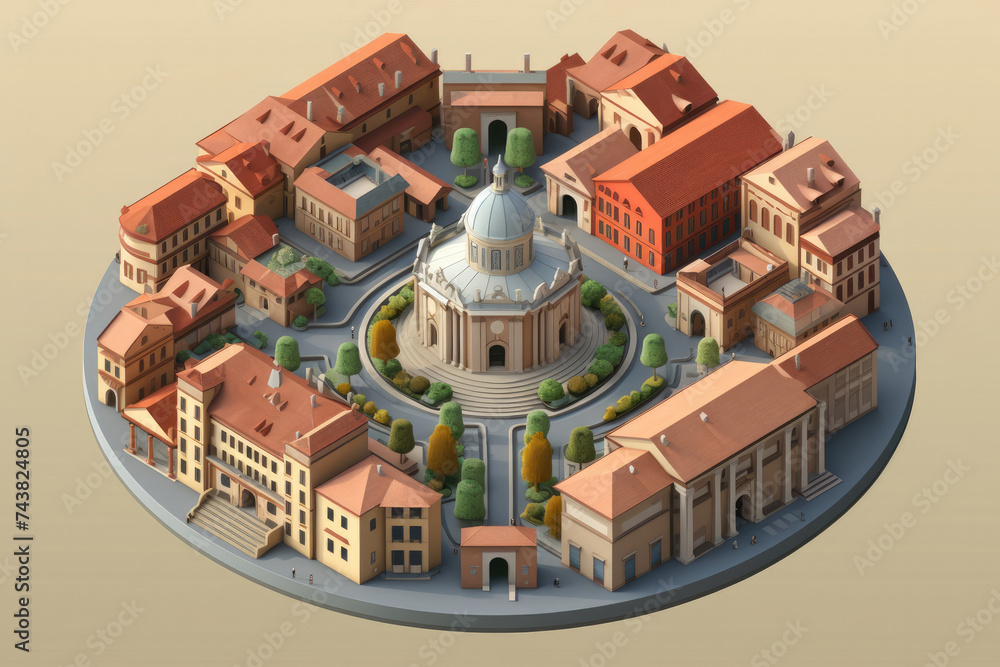 Old city in Europe layout with buildings isolated on beige background ...