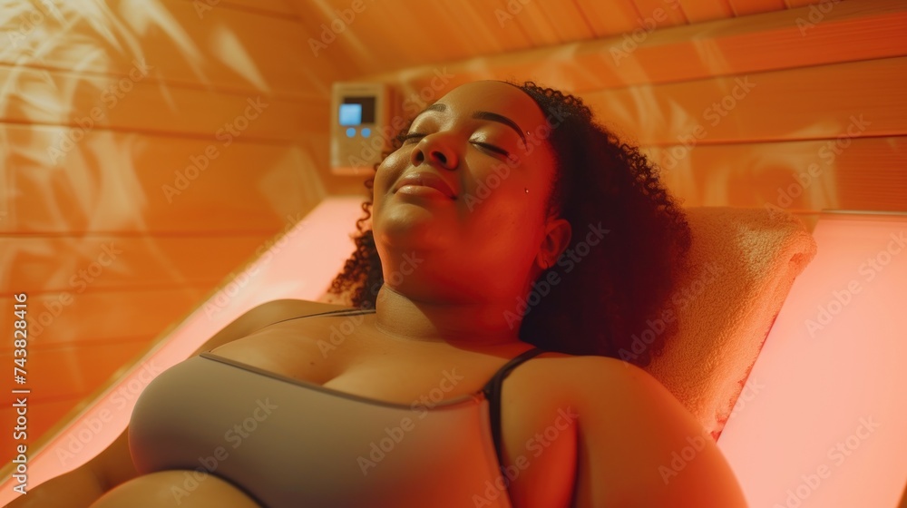 Beautiful Woman Steamed In A Infrared Sauna Spa Resort Treatment