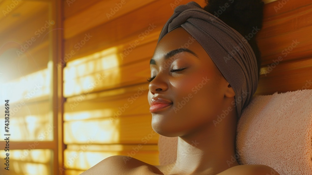 Beautiful woman steamed in a infrared sauna. SPA resort treatment ...