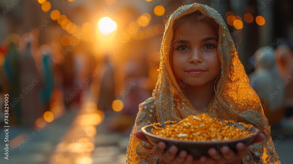 Islamic concept background of Eid al-Fitr and Ramadan. Giving zakat or ...