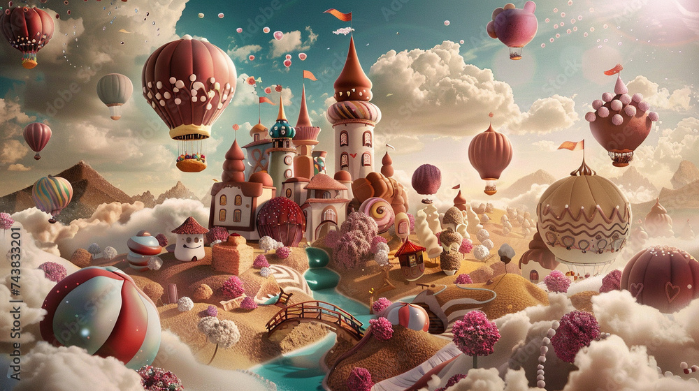 Illustrate a whimsical world where chocolate is a key element ...