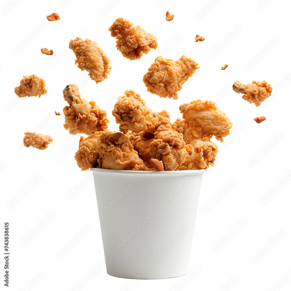 chicken fried spicy on paple bucket isolated, transparent background ...