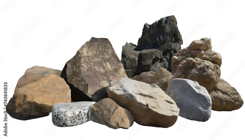 various type of rocks collection ,isolated on pure white background ...