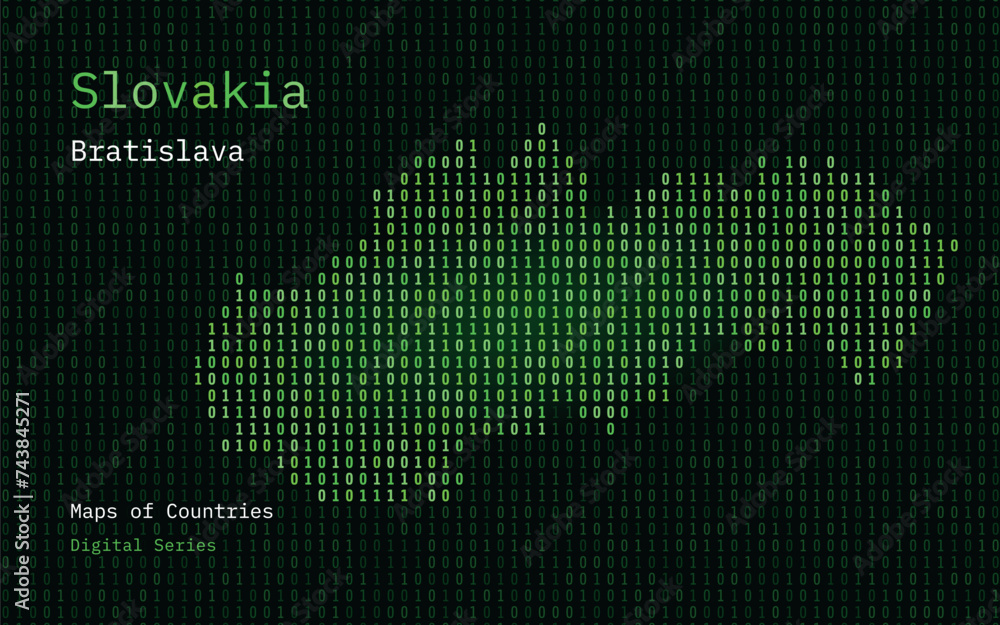 Slovakia Map Shown in Binary Code Pattern. Matrix numbers, zero, one ...