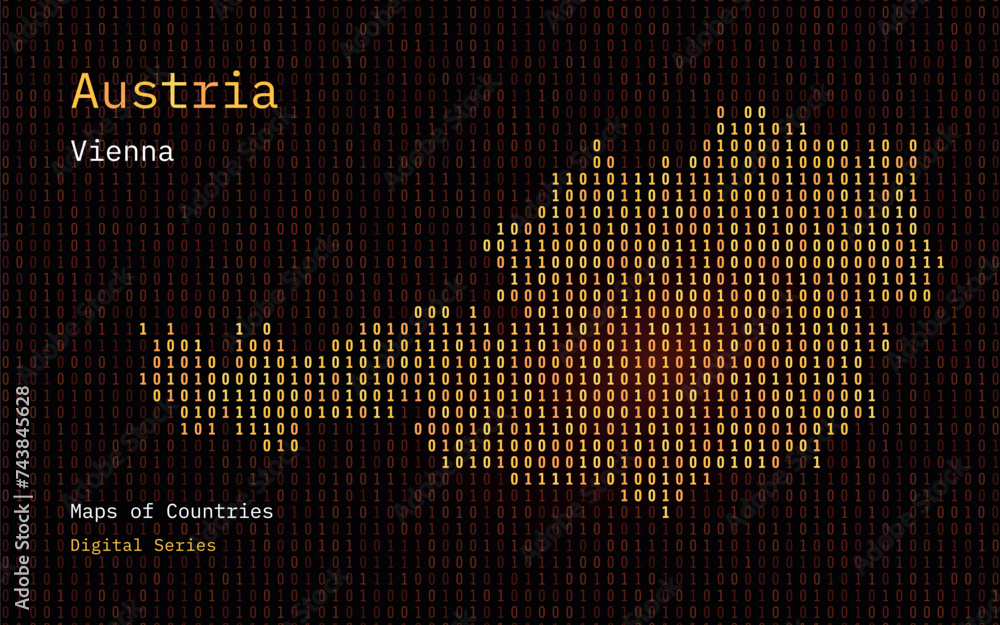 Austria Map Shown in Binary Code Pattern. Matrix numbers, zero, one ...