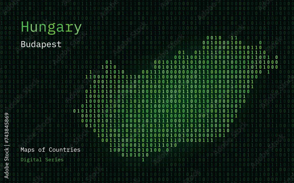 Vecteur Stock Hungary Map Shown in Binary Code Pattern. Matrix numbers, zero, one. World ...