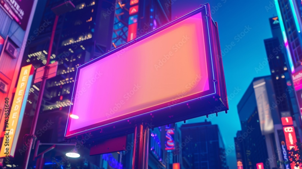digital billboard displays a dynamic advertisement with changing colors ...