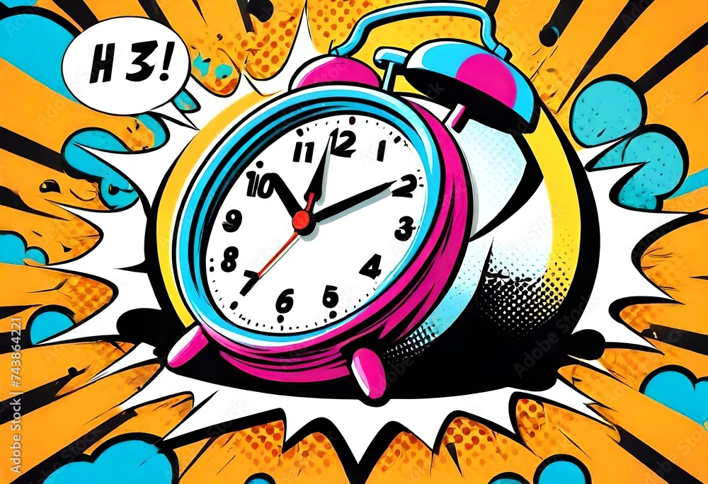Background with comic alarm clock ringing and expression speech bubble ...