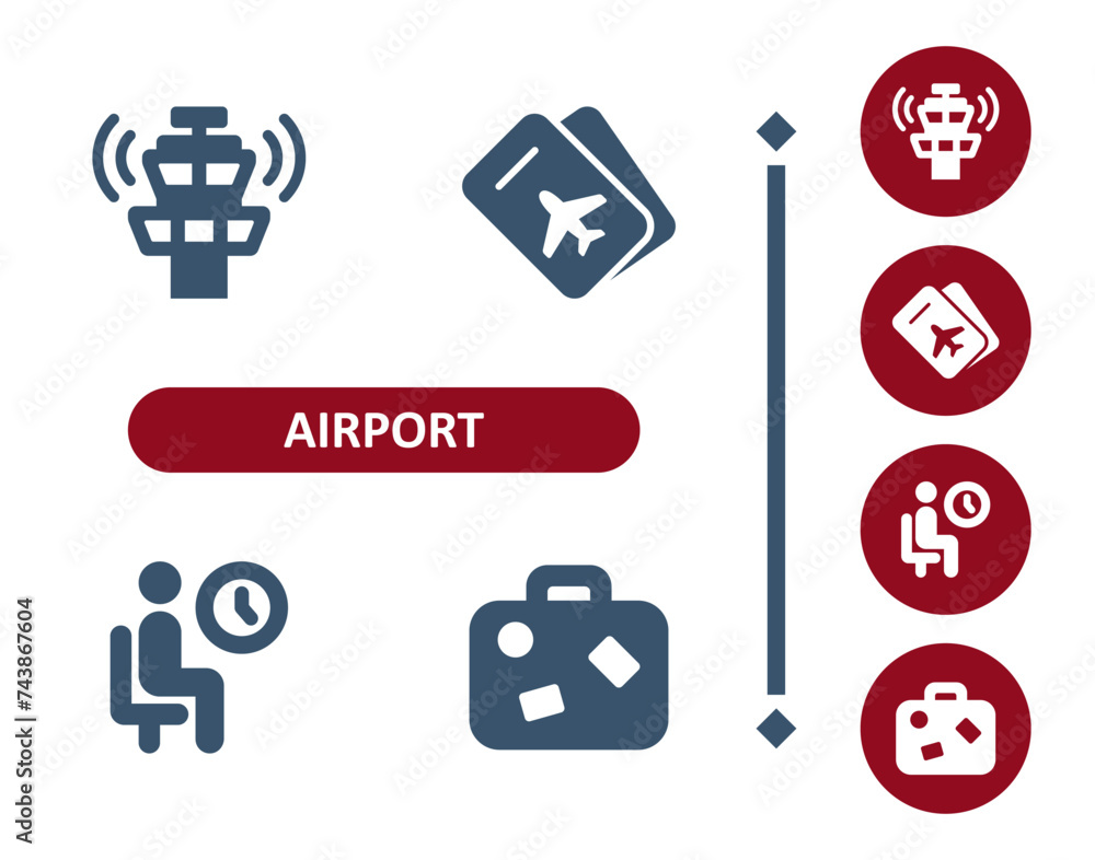 Airport Icons. Travel, Tourism, Air Traffic Control Tower, Plane Ticket ...