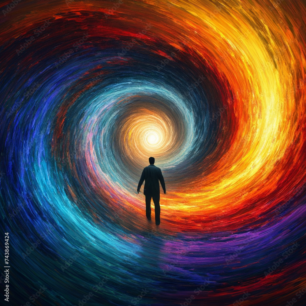 An explosion of vibrant chaotic colors in a frenzied vortex a lone ...