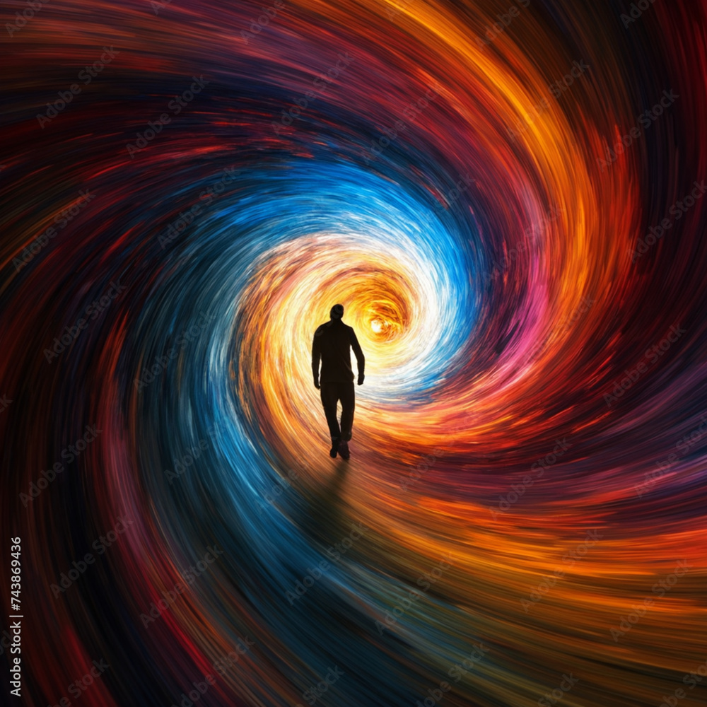 An explosion of vibrant chaotic colors in a frenzied vortex a lone ...