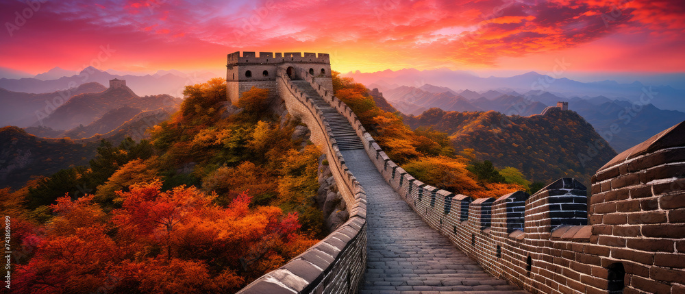 beautiful landscape view of the ancient Great Wall of China with ...