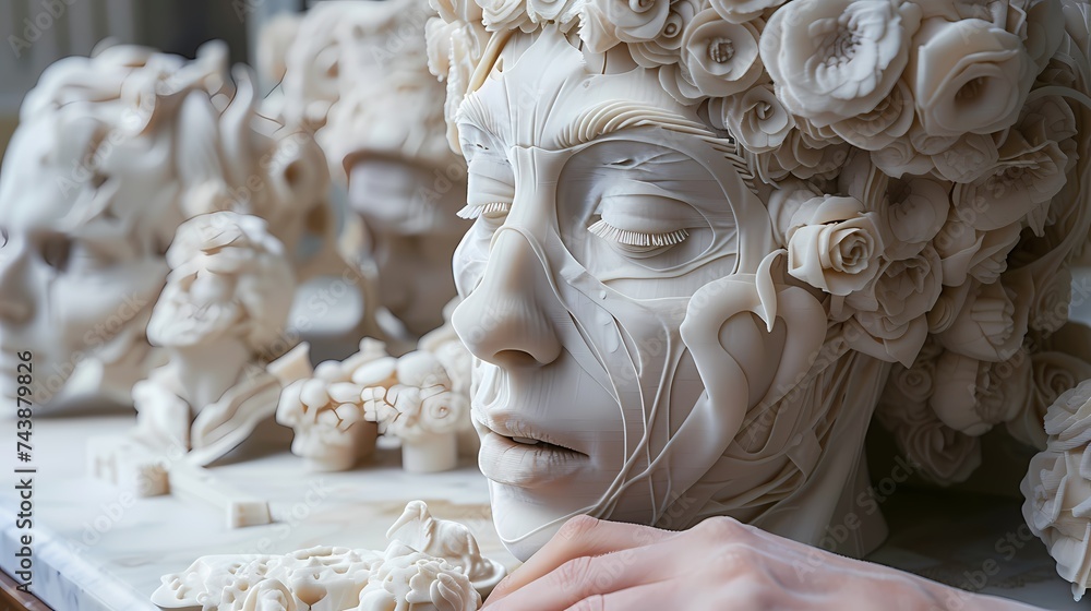 A sculptor using virtual reality sculpting tools to create detailed and ...