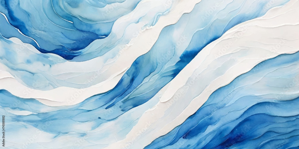Vector watercolor ocean wave line blue and white background. Ocean sea ...
