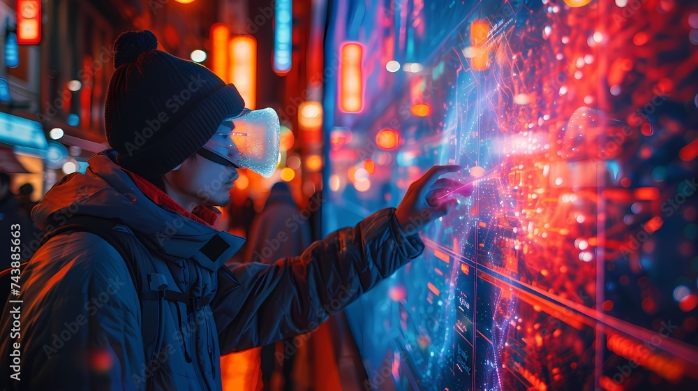 A skilled painter using a digital spray can and a touchscreen interface ...