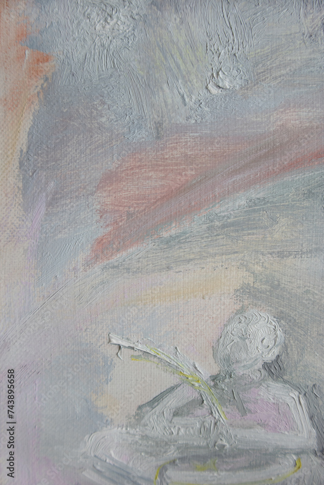 Poet writing at table with quill pen. White artistic background with ...