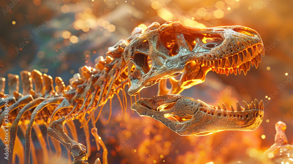 Create an intricate and detailed 3D model of a dinosaur fossil set ...