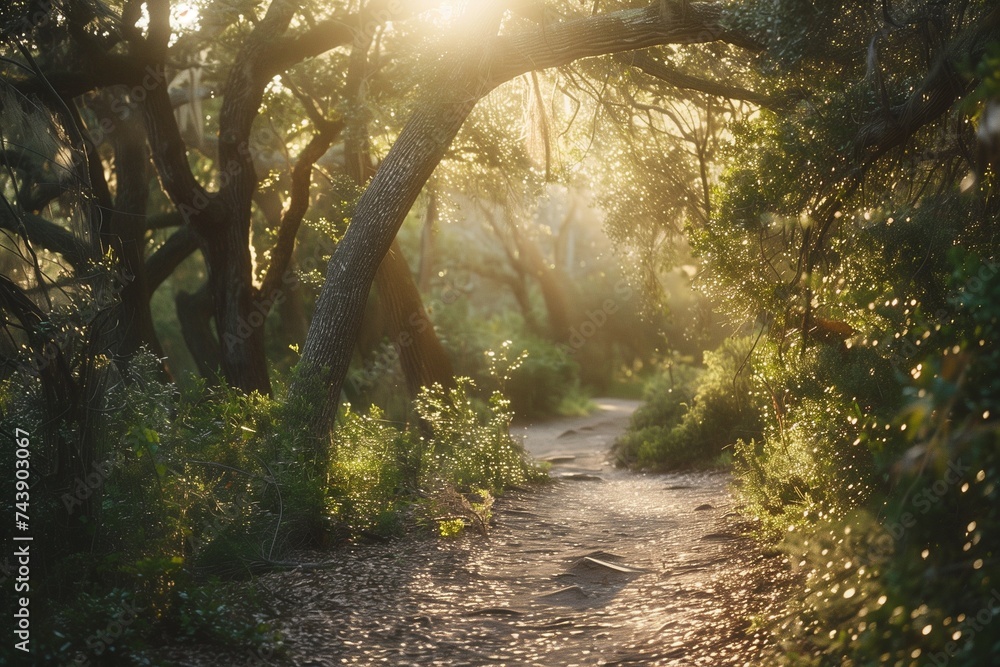 Sun-dappled pathways wind through ancient forests, inviting exploration ...