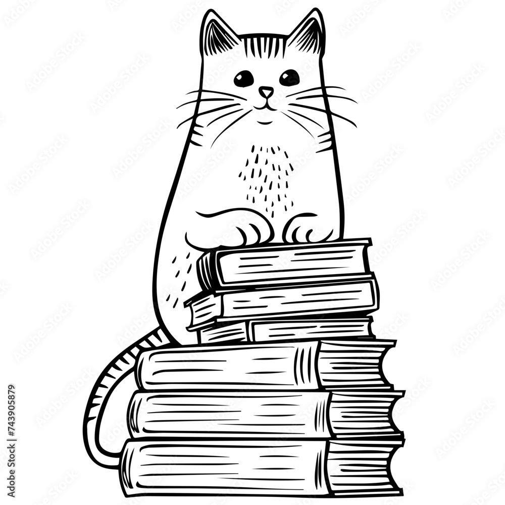 Cat with books vector transparent background PNG clipart Stock Vector ...