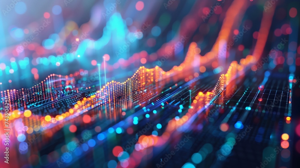 Digital landscape of vibrant 3D data analysis visualization with peaks ...