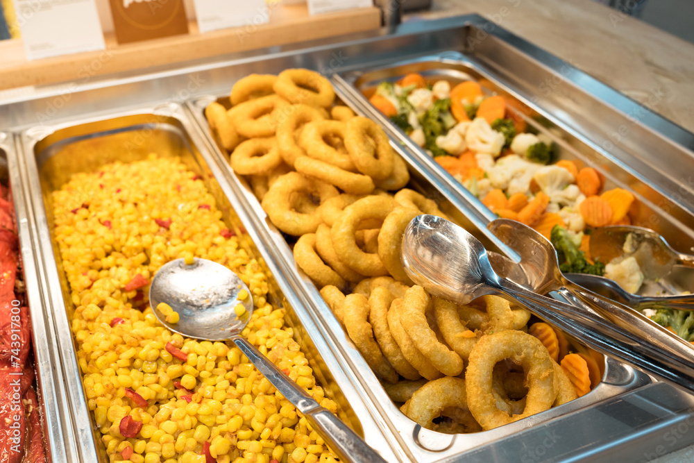 Self service buffet table canteen in supermarket Sarajevo Bosnia Stock ...