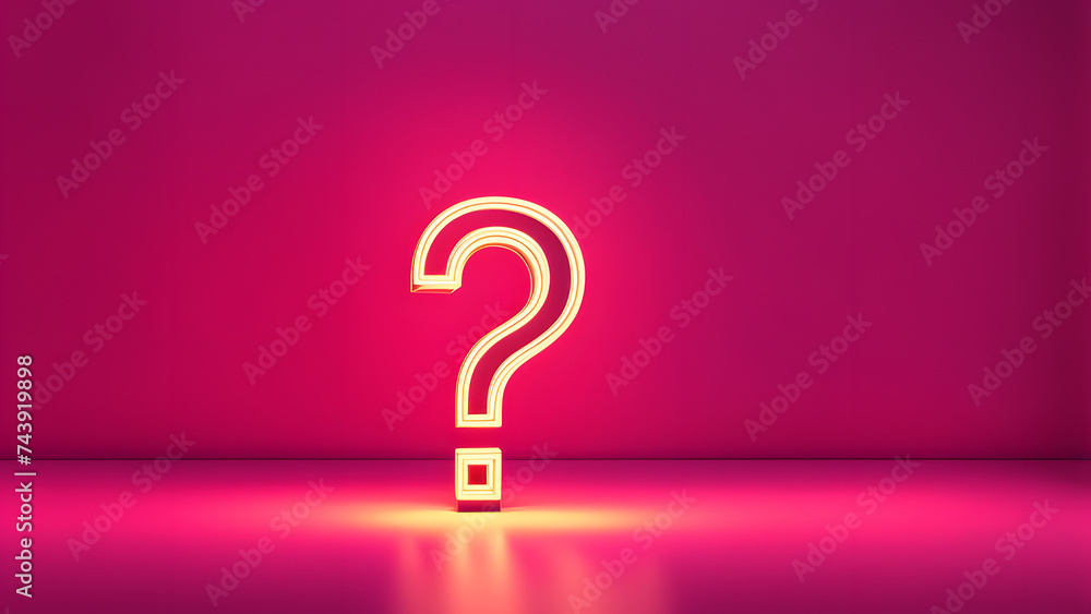 Vintage Neon Backdrop with 3D Question Mark Icon Exudes the Essence of ...