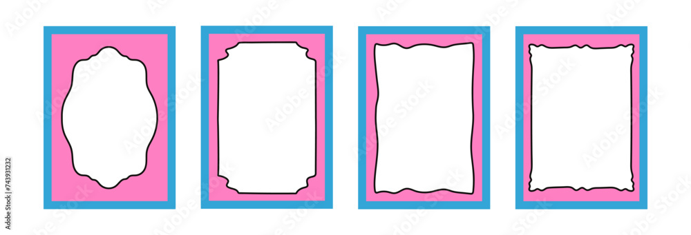 Hand-drawn doodle wave scalloped edge frames. Set of the vector curved ...