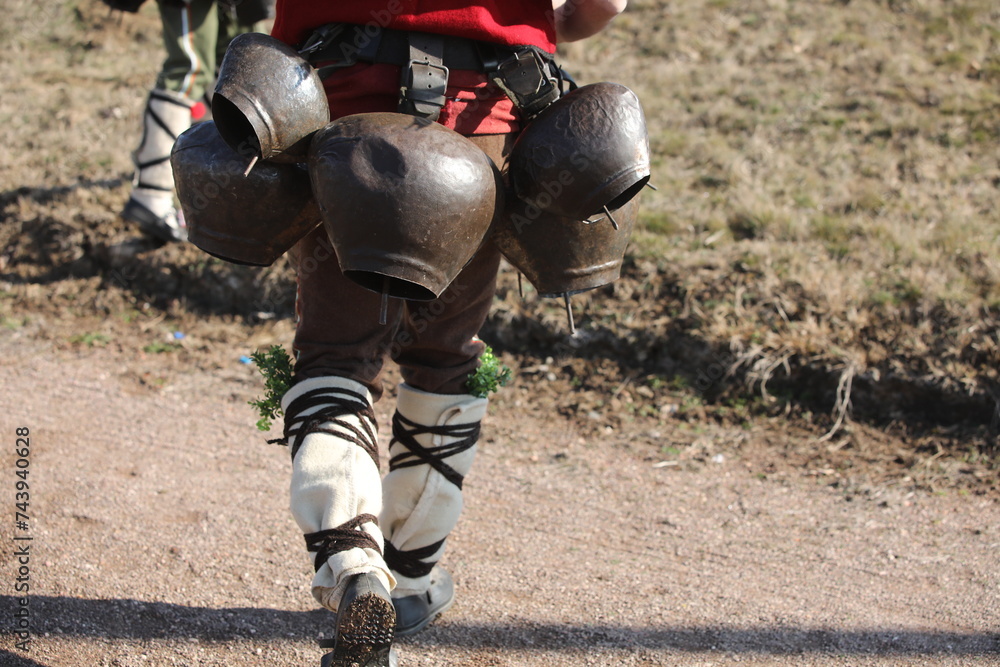 People called Kukeri parade in masks and ritual costumes, perform ...