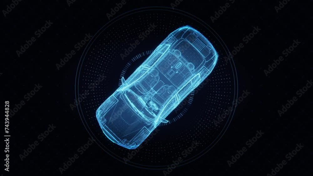 Stockvideon Concept with blue car interface hologram top view ...