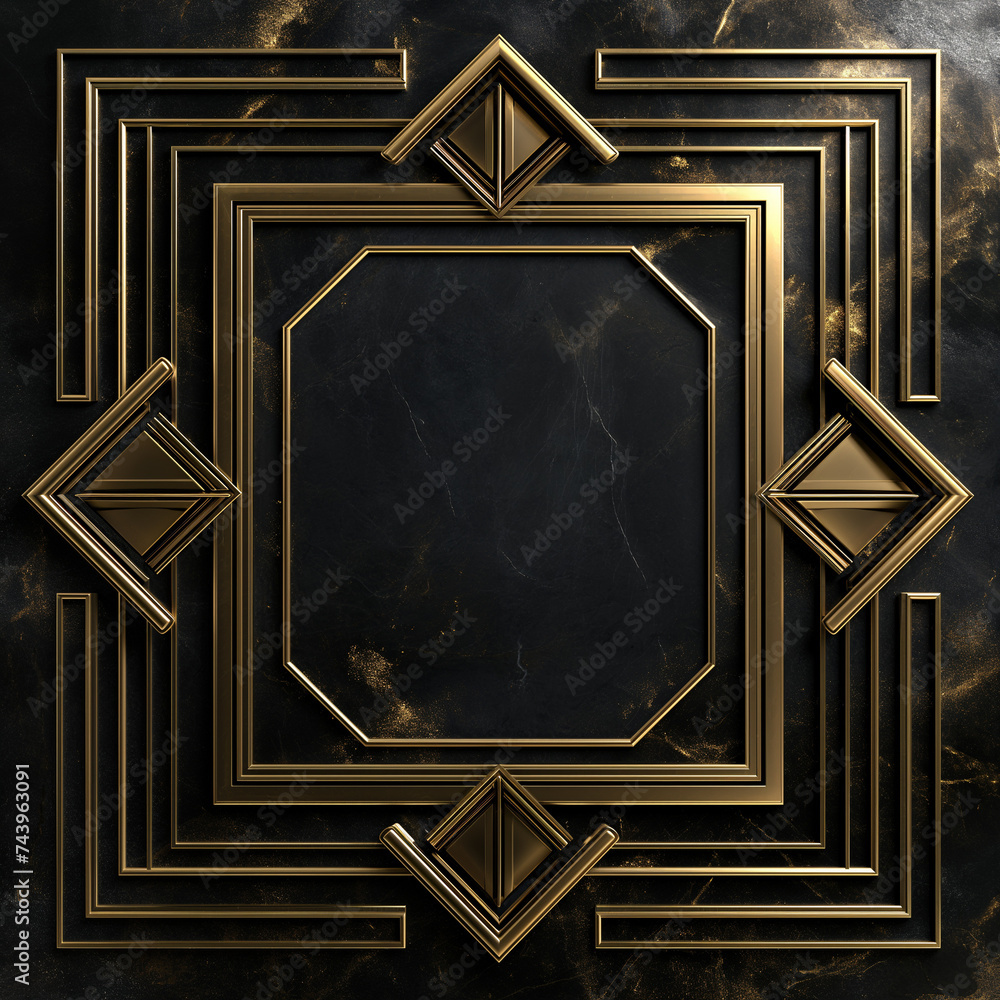 Golden art deco frame with ornament. Retro golden art deco or art ...