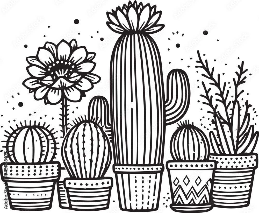 Cactus illustration, cactus line drawings. cactus printable coloring ...