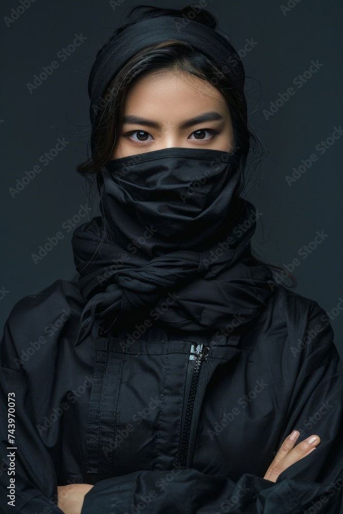 ninja with this powerful image of a Japanese woman in a black ninja ...
