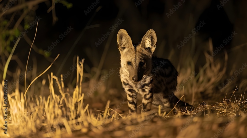 Aardwolf in Its Natural Habitat: Nocturnal Hunter Amidst African ...