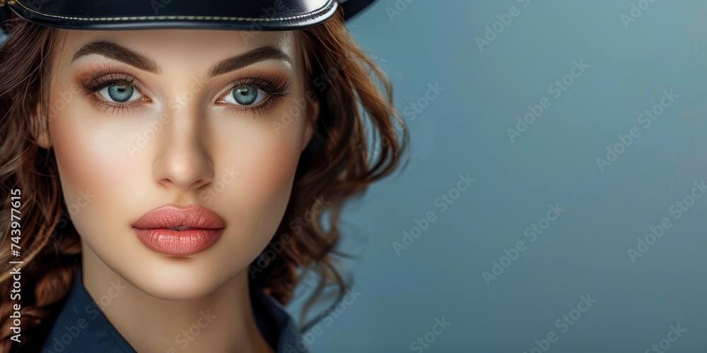 Charming sensual police officer female model studio photo with ...