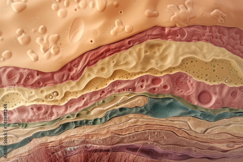 Microscopic structure of human skin layers in a detailed illustration ...