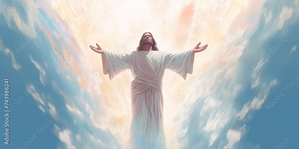 minimalistic design jesus opening the skyes close up view illustration ...